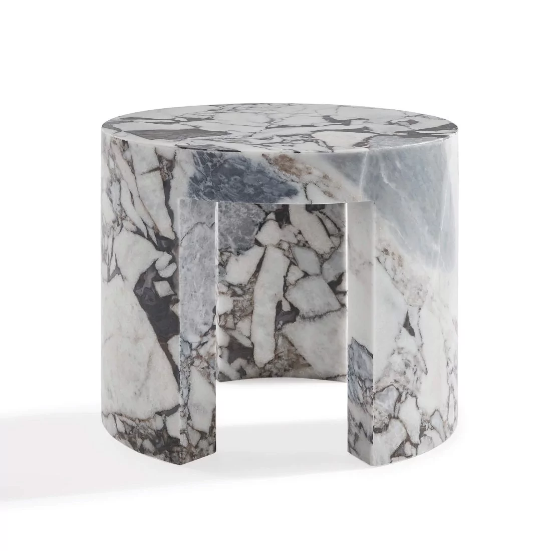 Milan Modern Round Marble Side Table with Curved Block Legs