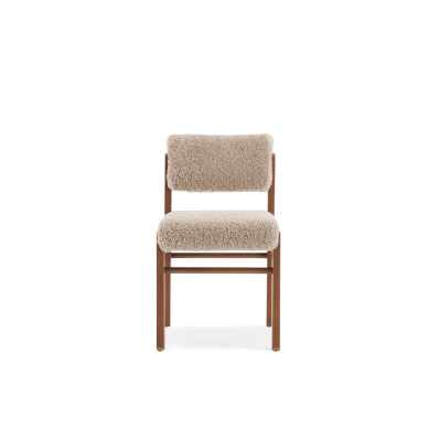 Giraffe Genuine Sheepskin Upholstered Wood Dining Chair with Three...