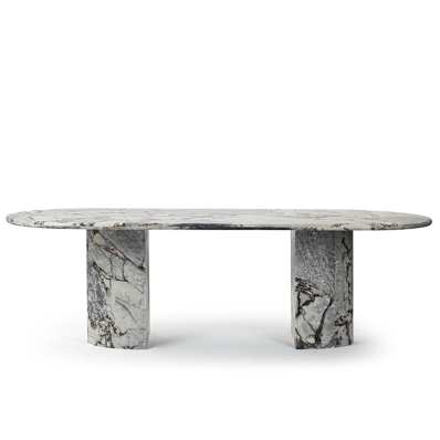 Milan Modern Oval Marble Dining Table with Curved Block Legs