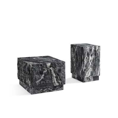 Onda Textured Stone Plinth Cube Side Table & Plinth Block Tall End...