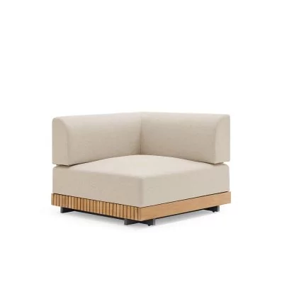 Powell Modern Outdoor Rectangular Slatted Teak Wood Block Coffee Table
