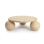 Amara Round Travertine Coffee Table with 3-Sphere Base