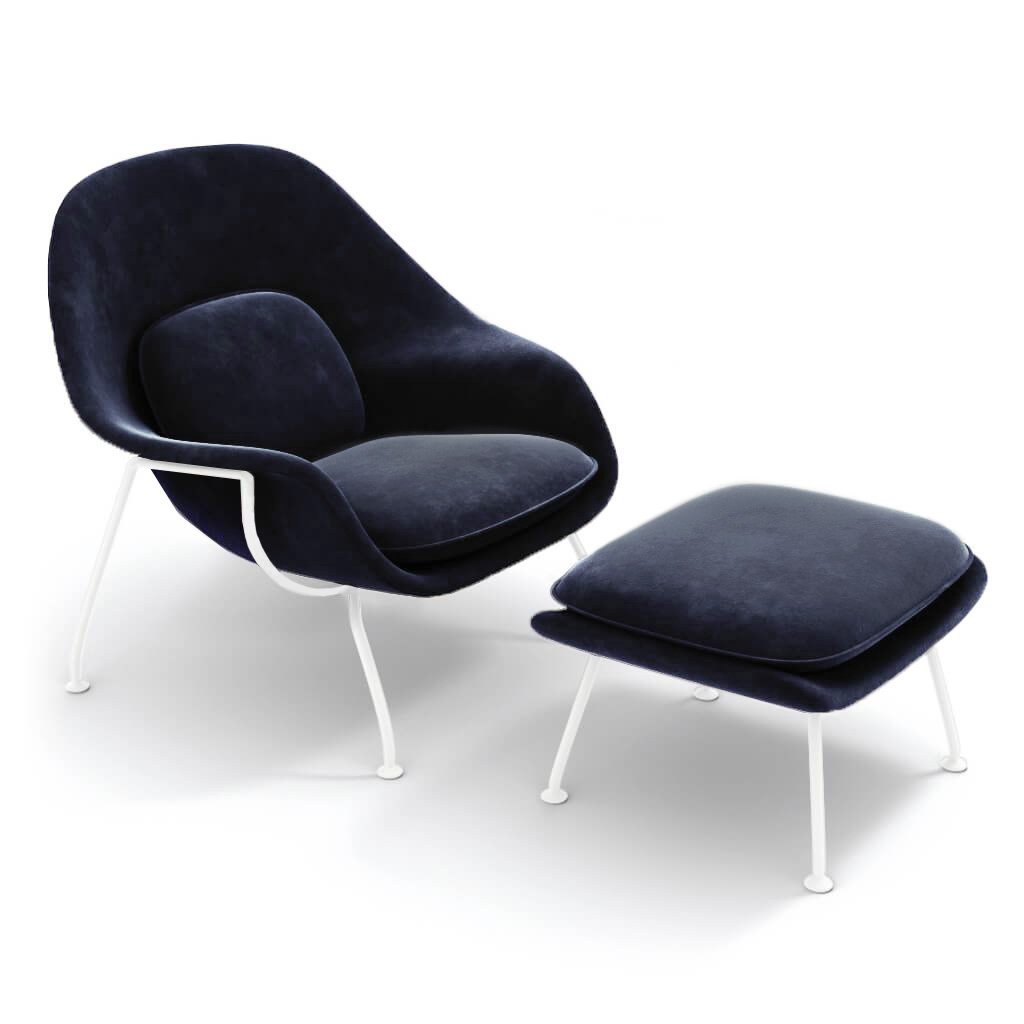 Womb Chair & Ottoman - White Powder-Coated Steel Legs Lustrous — Planner 5D