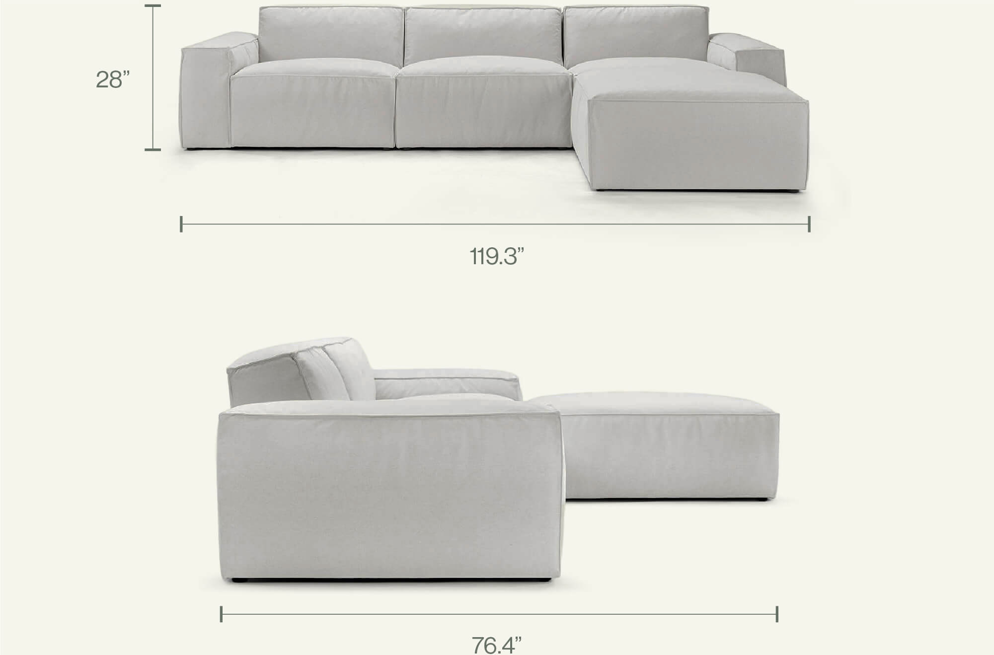 Oasis Modern Low Profile Modular Block Sofa in Latex | Combination 002