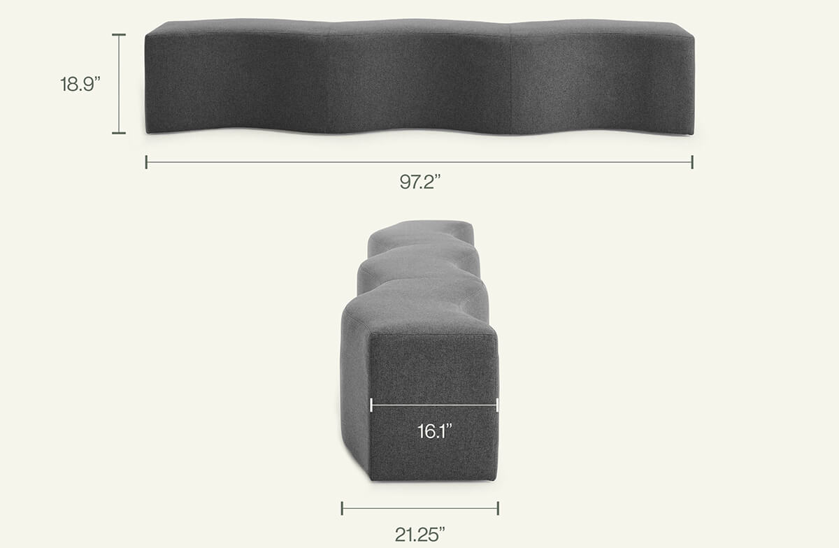 Arya Modern Wavy Ripple Curved Upholstered Bench