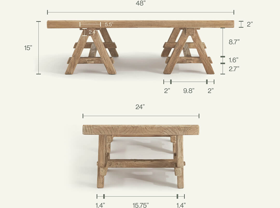 EM Wabi-Sabi Rustic Farmhouse Rectangular Reclaimed Wood Sawhorse...