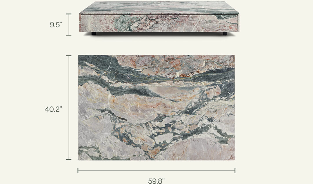 Giro Modern Rectangular Marble Low Profile Block Storage Coffee...