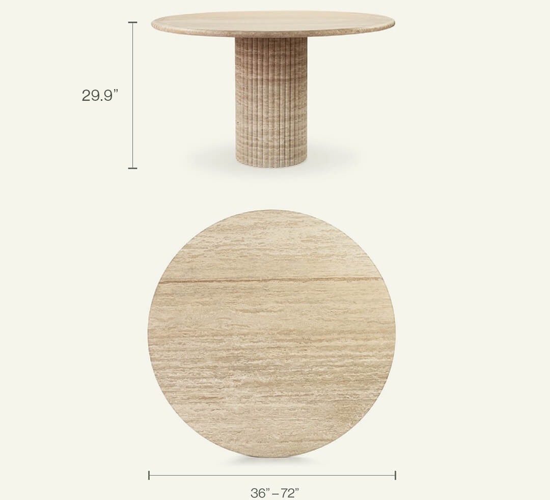 Cava Fluted Round Beige Travertine Dining Table