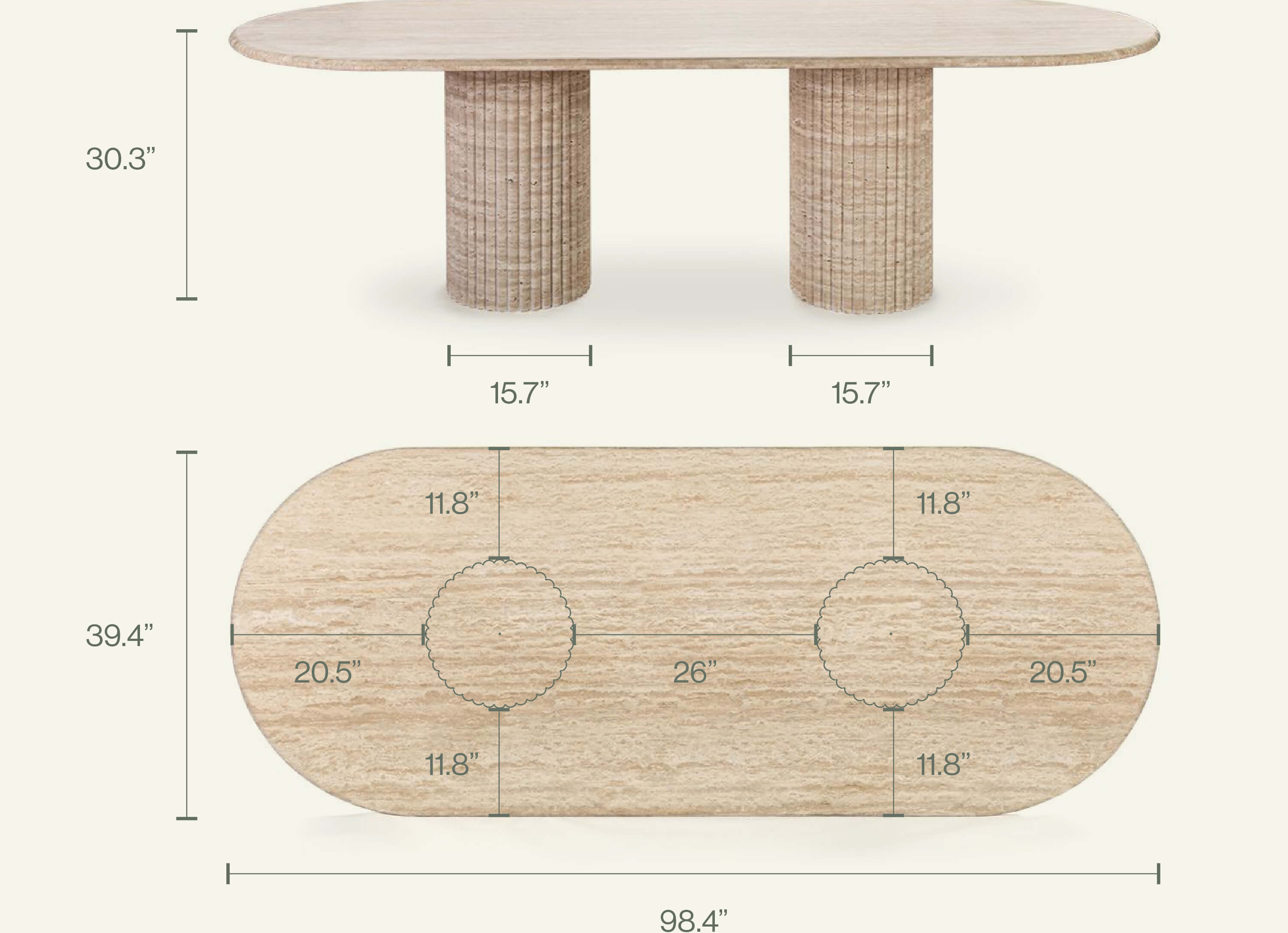 Cava Fluted Oval Beige Travertine Dining Table