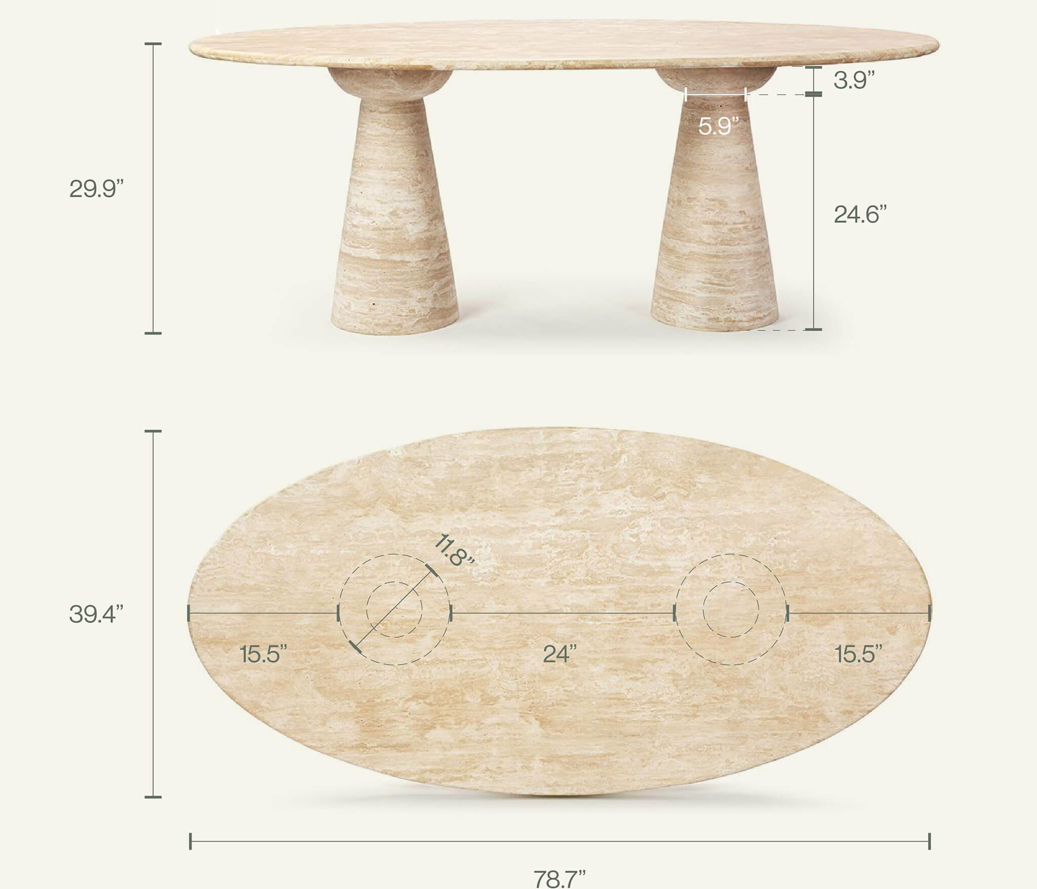 Dario Oval Stone Dining Table with Bi Conical Pedestal Base