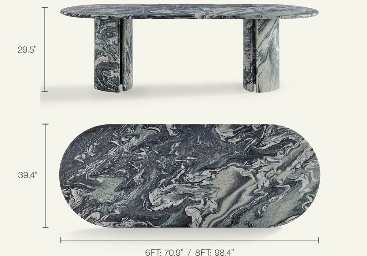 Milan Modern Oval Marble Dining Table with Curved Block Legs