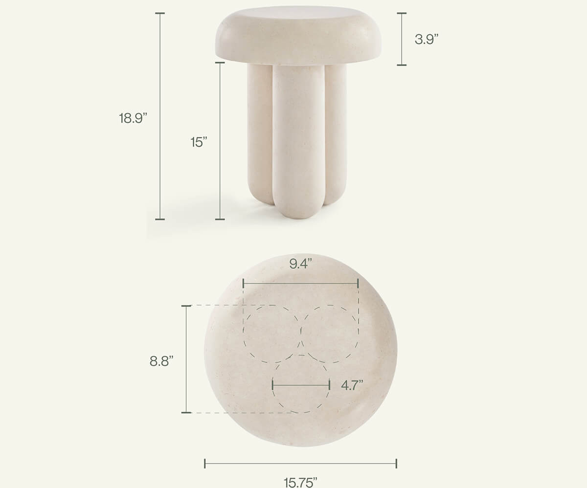 Alma Modern Round Mushroom Stone Side Table with Pedestal Base