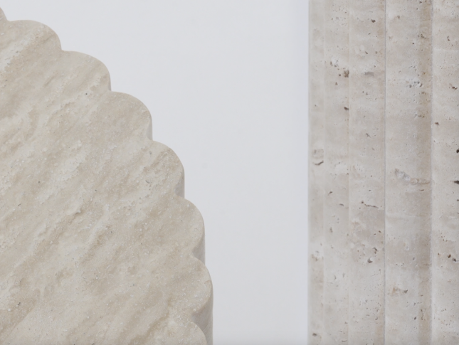 Cava Fluted Round Beige Travertine Drum Side Table