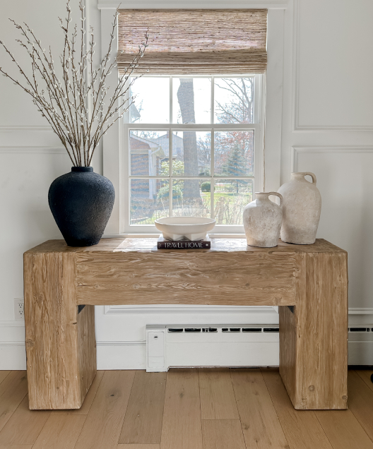 EM Wabi-Sabi Rustic Natural Reclaimed Wood Console Table